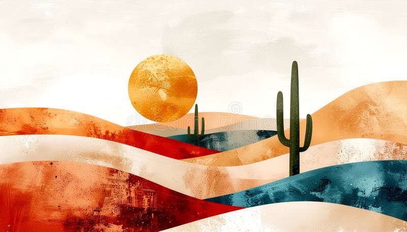 A Solar Space Landscape with Cactus Plant and a Red Planet Stock ...