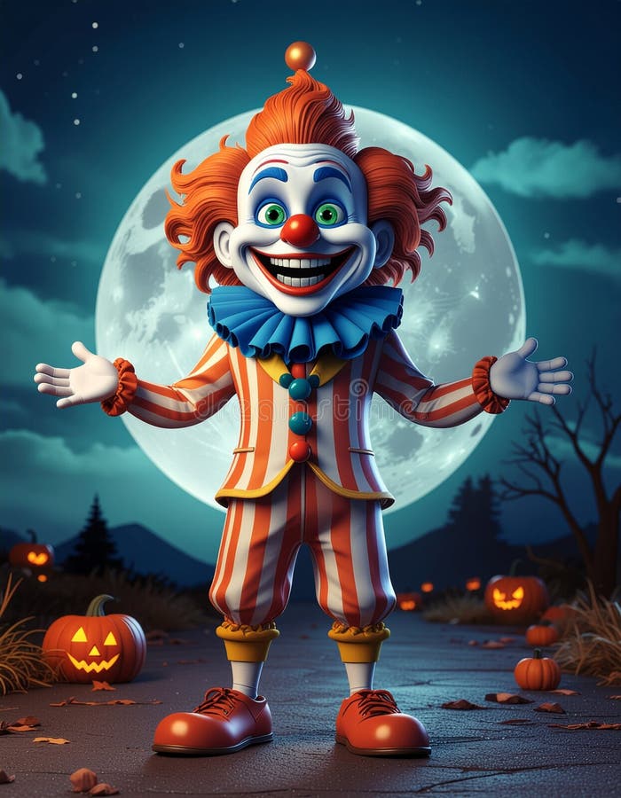 Halloween Clown with Pumpkins in the Night Cartoon Stock Image - Image ...