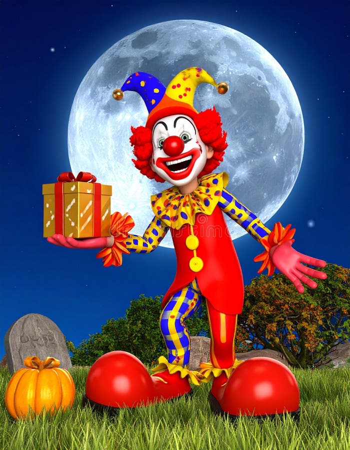 Halloween Clown with Pumpkins in the Night Cartoon Stock Image - Image ...