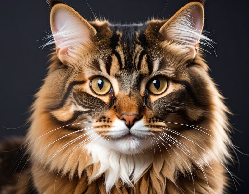 A Close-up of a Maine Coon Cat with Striking Yellow Eyes and a Full ...