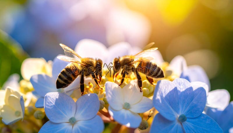 Bee on Vibrant Hydrangea stock photo. Image of flora - 383958792