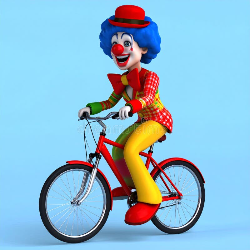 Clown on bicycle cartoon stock photo. Image of circus - 384068984