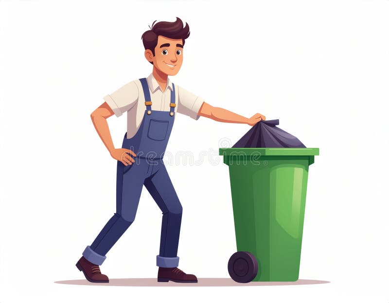 Garbage Man Working Outdoors Cartoon Stock Illustration - Illustration ...
