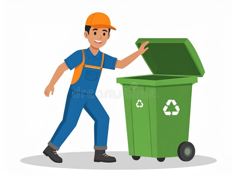 Garbage Man Working Outdoors Cartoon Stock Illustration - Illustration ...