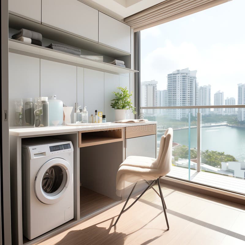 Custom Balcony Storage Laundry Cabinet with a Dressing Table with Large ...