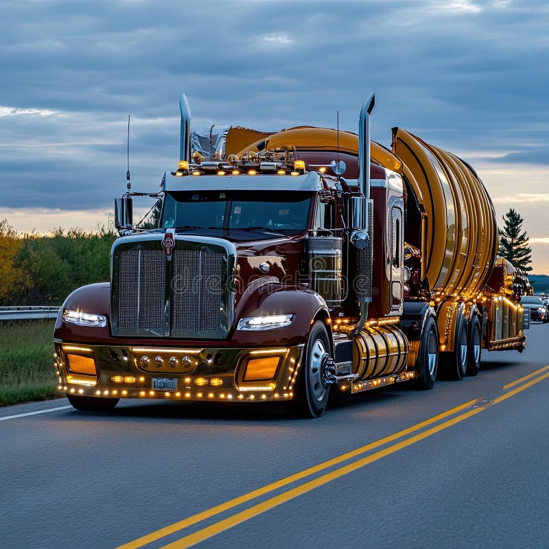 Custom Big Rig Truck on Highway Stock Illustration - Illustration of ...