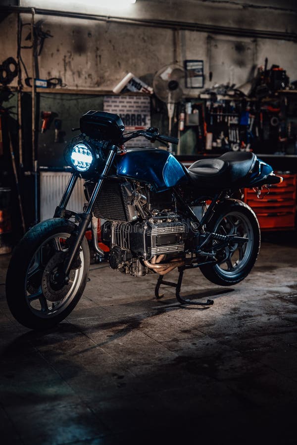 Custom Bobber Motorcycle in Workshop or Garage Stock Image - Image of ...
