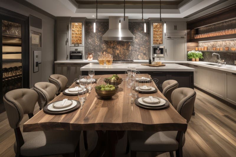 Custom-built Cooking Station Built into Dining Table with Comfortable ...