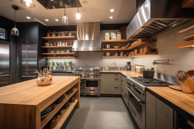 Custom-built Cooking Station Set Up in Modern, Open Kitchen with Floor ...