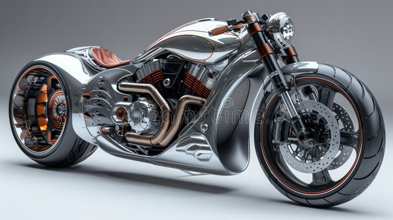 Custom Chrome Motorcycle with Exposed Engine and Spoke Wheels Stock ...