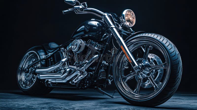 Custom Chrome Motorcycle Studio Shot Black Background Stock Illustration - Illustration of ...