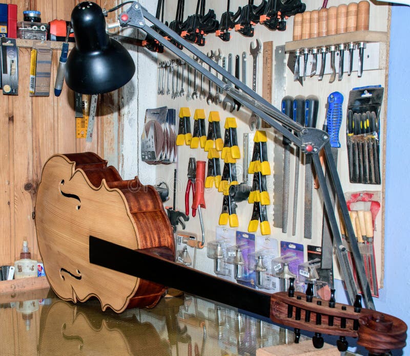 Custom Design Handmade Cello Musical Instrument on Process in Workshop ...