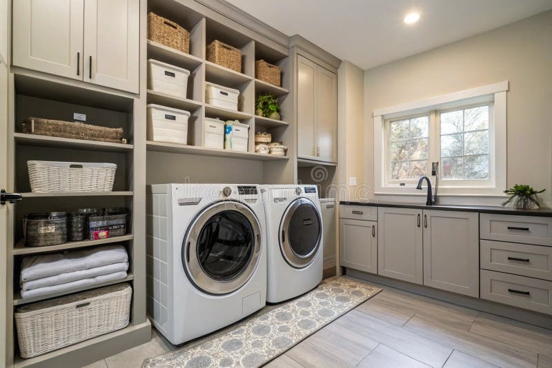 Custom Laundry Area with Washer and Dryer Stock Illustration ...