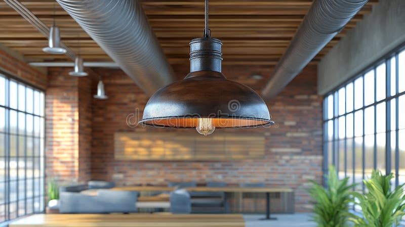 Close-up of an Industrial-style Pendant Lamp Featuring Exposed Edison ...