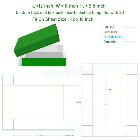 Custom Dimension Boxs Two Lid Dieline, with 3D Stock Vector ...