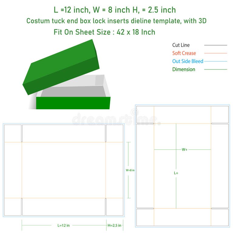 Custom Dimension Boxs Two Lid Dieline, with 3D Stock Vector ...