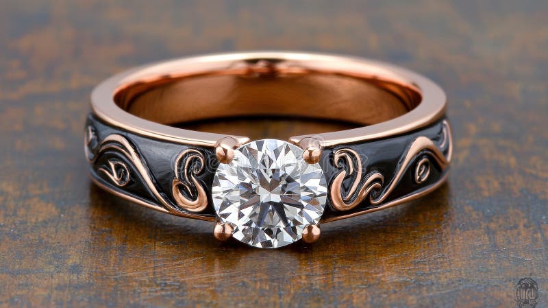 Custom Engaged Ring with Unique Engraved Setting Stock Illustration ...