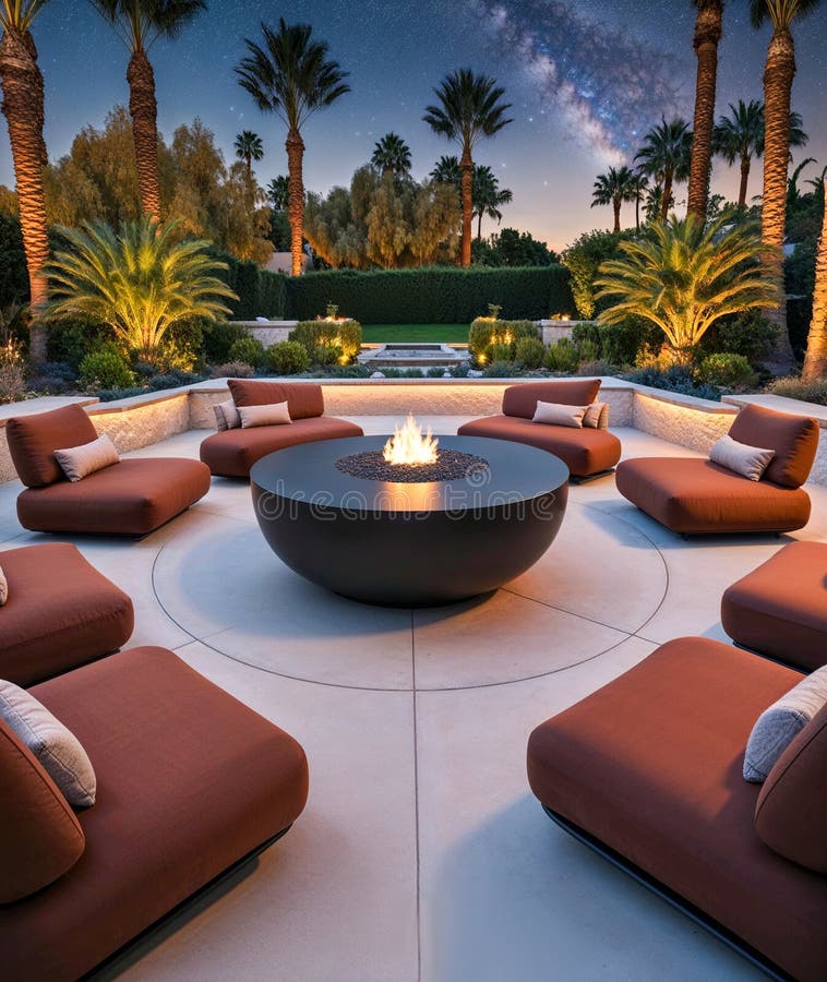 Custom Fire Pit Feature and Outdoor Living Area Stock Photo - Image of ...