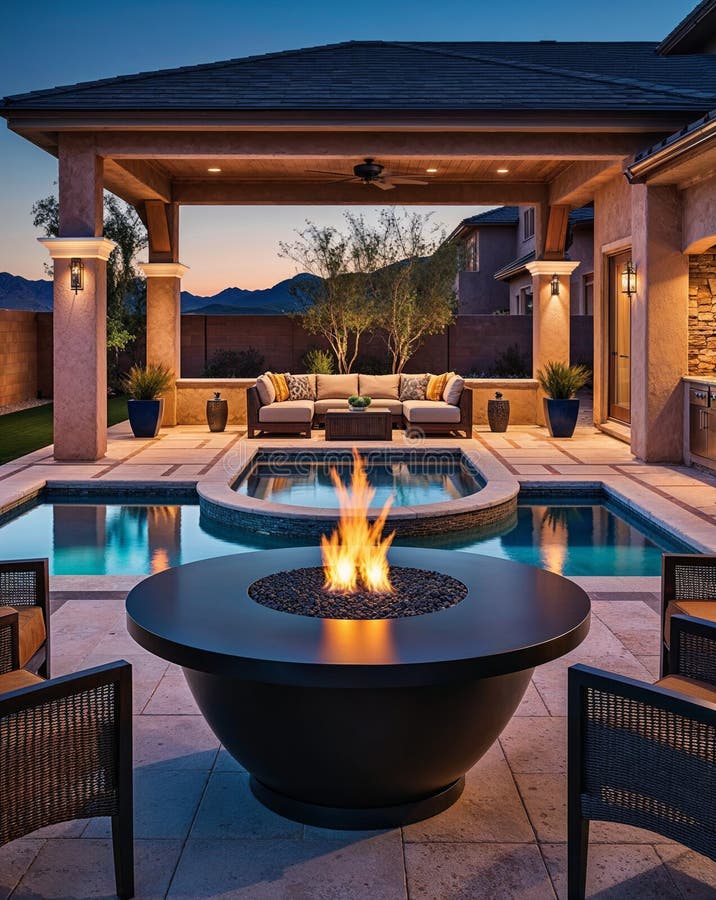 Custom Fire Pit Feature and Outdoor Living Area Stock Photo - Image of ...