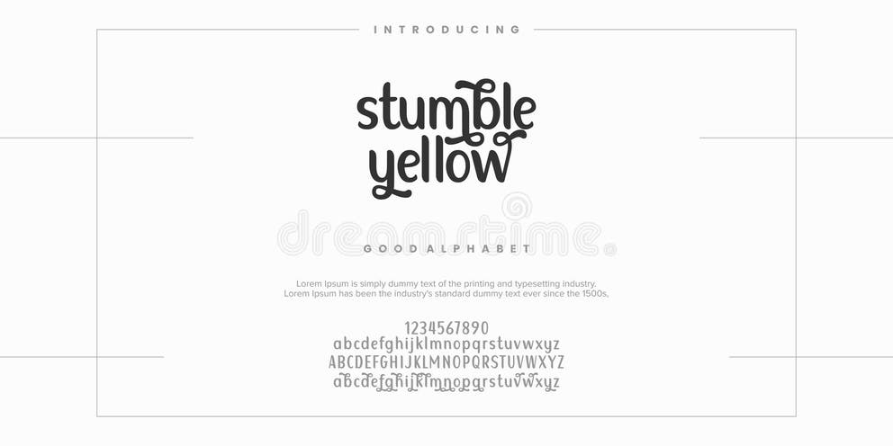 Stumble Yellow Font Script Serif Alphabet Vector Illustration Stock ...