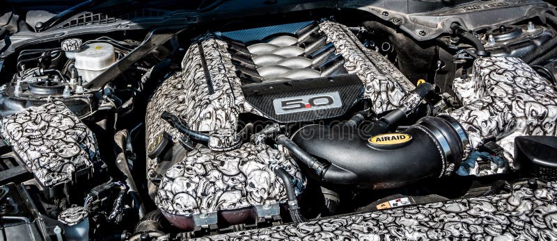 Custom Ford Mustang engine editorial stock photo. Image of vehicle ...