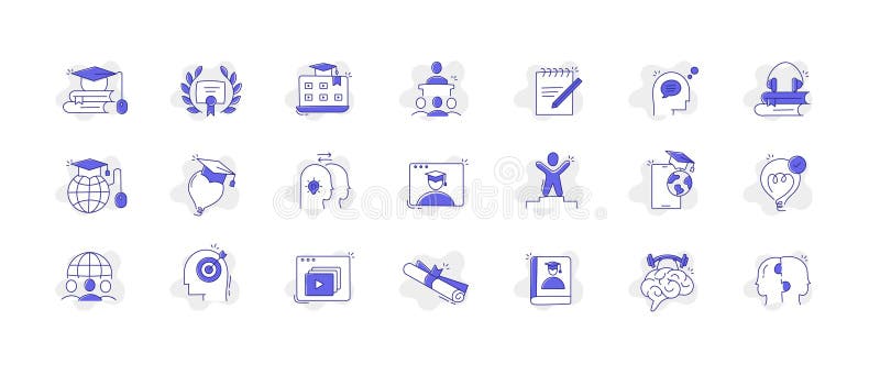 Custom Hand Drawn Online Learning Icons. the Icons Cover Various Topics ...
