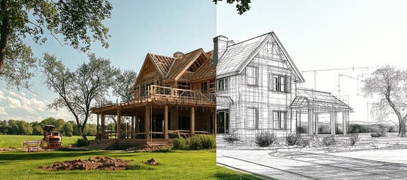 Custom Home Design Visualization Showing Construction Progress Stock ...