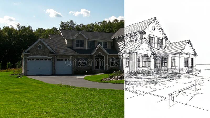 Custom House Design Visualization Merging into Photograph Stock ...