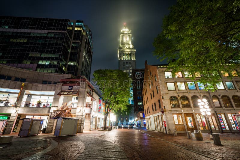 The Custom House Tower at Night, in Boston, Massachusetts. Editorial ...