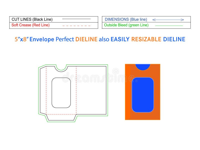 Custom Invitation Display Envelope 5x8 Inch Dieline Template and 3D ...