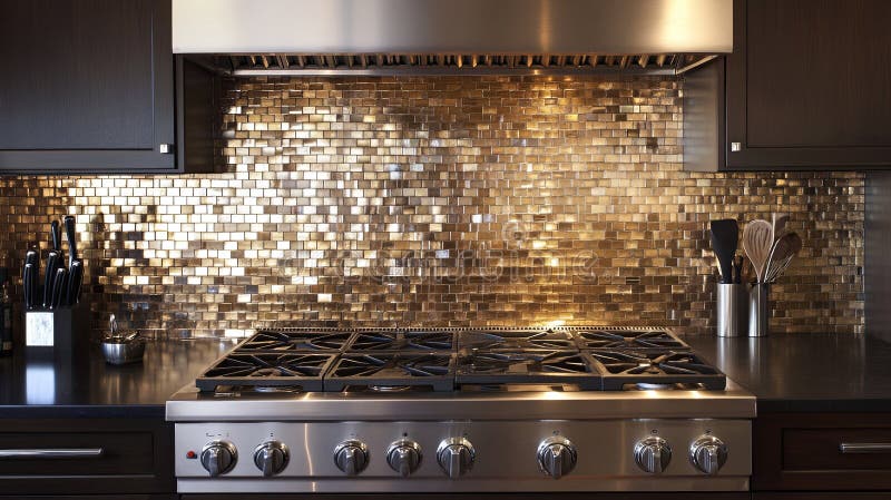 A Custom Kitchen Backsplash Made of Shimmering, Reflective Metallic ...