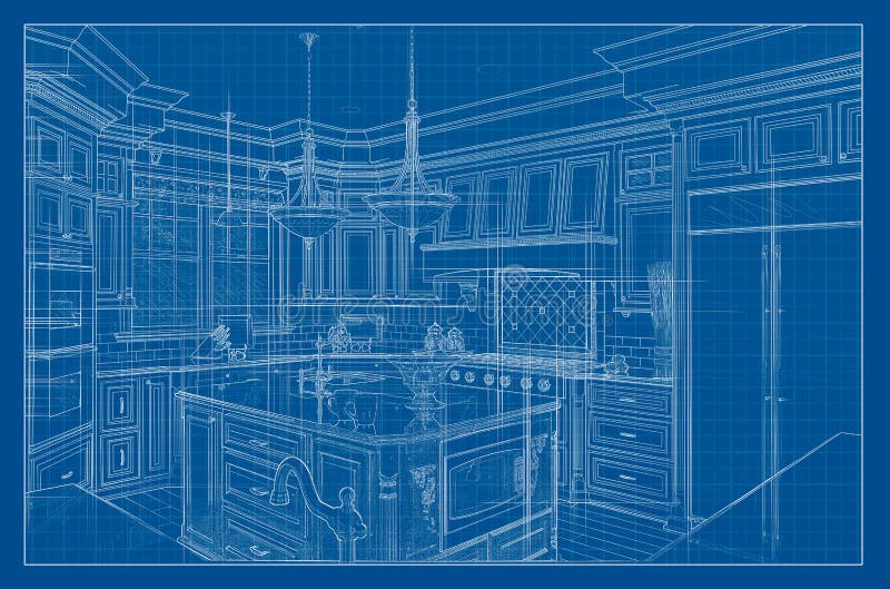 Custom Kitchen Blueprint Design Drawing Stock Illustration ...