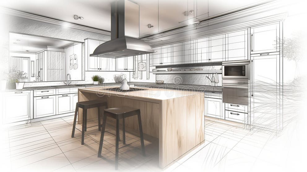 Custom Kitchen Design from Concept To Completion Stock Illustration ...