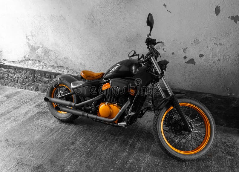 Custom Made Orange Motorcycle Stock Photo - Image of cycling, ride ...