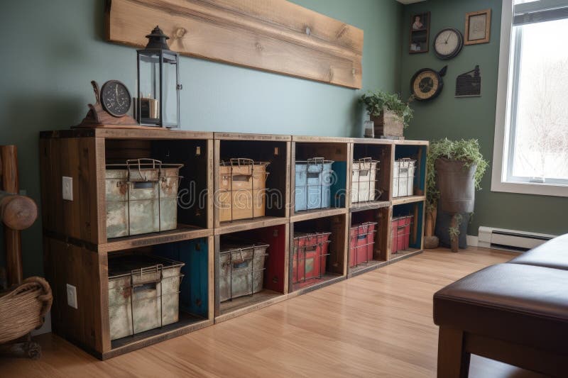 Custom-made Storage Unit Made from Repurposed Items Stock Photo - Image ...