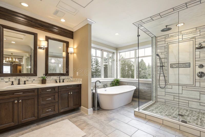 Custom Master Bathroom Design Drawing Gradating To Finished Photo Stock ...