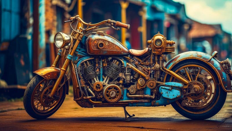 A Custom Motorcycle in an Authentic Creative Workshop. Motorcycle in ...