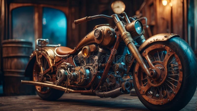 A Custom Motorcycle in an Authentic Creative Workshop. Motorcycle in ...