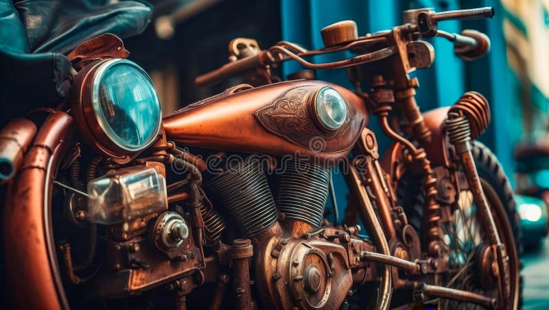 A Custom Motorcycle in an Authentic Creative Workshop. Motorcycle in ...