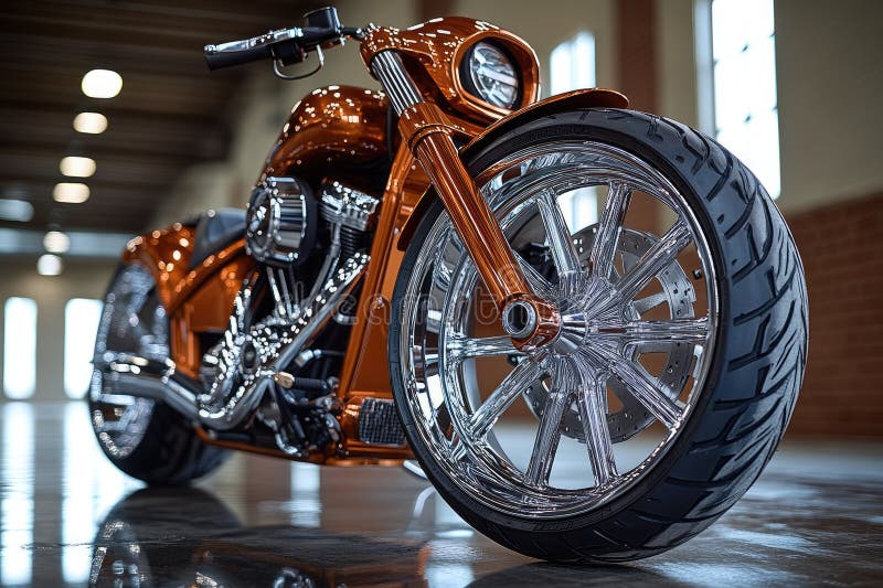 Custom Chrome Motorcycle Close-up: a Stunning Copper Beauty Stock ...