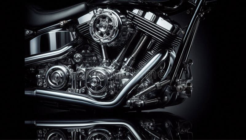 Custom Motorcycle Engine Detail with Shiny Chrome Stock Illustration ...