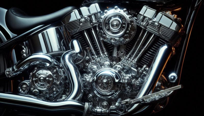 Custom Motorcycle Engine Detail with Shiny Chrome Stock Illustration ...