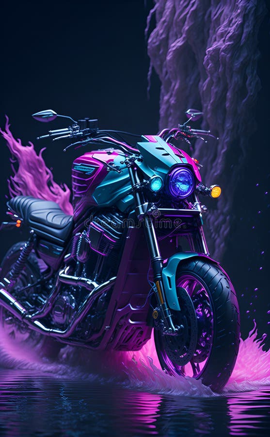 Custom Motorcycle Graphic Image in Vibrant Volumetric Pink Lighting and ...