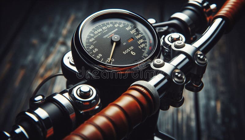 Custom Motorcycle Handlebar with Classic Speedometer and Leather Grip ...