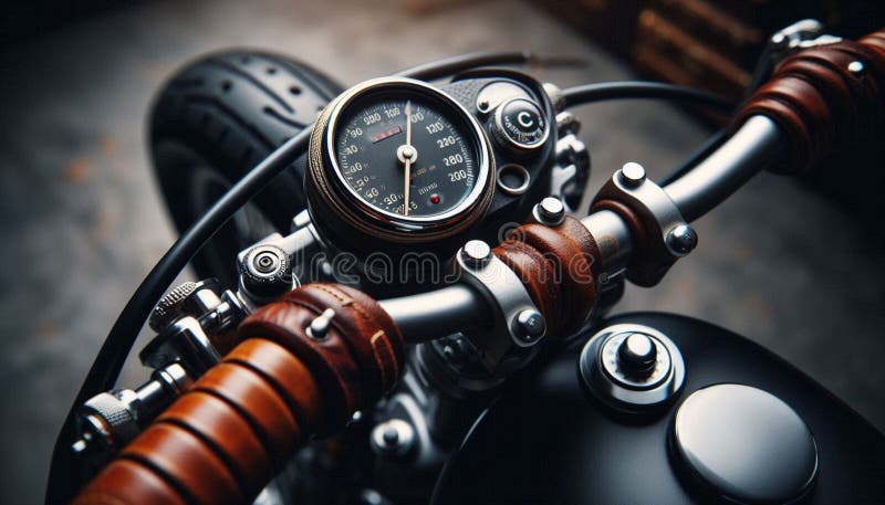 Custom Motorcycle Handlebar with Classic Speedometer and Leather Grip ...