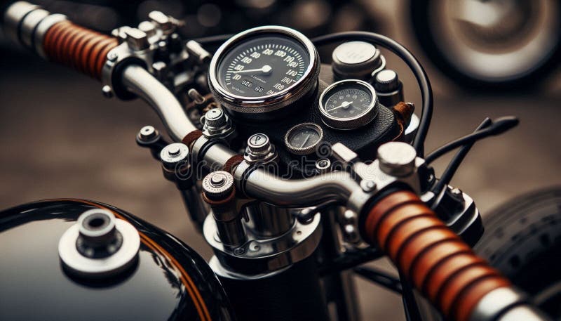 Custom Motorcycle Handlebar with Classic Speedometer and Leather Grip ...