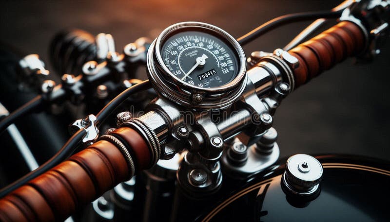 Custom Motorcycle Handlebar with Classic Speedometer and Leather Grip ...