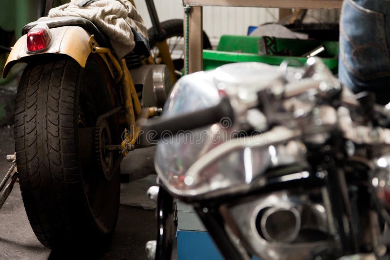 Custom Motorcycle Parts in a Workshop Stock Image - Image of body ...