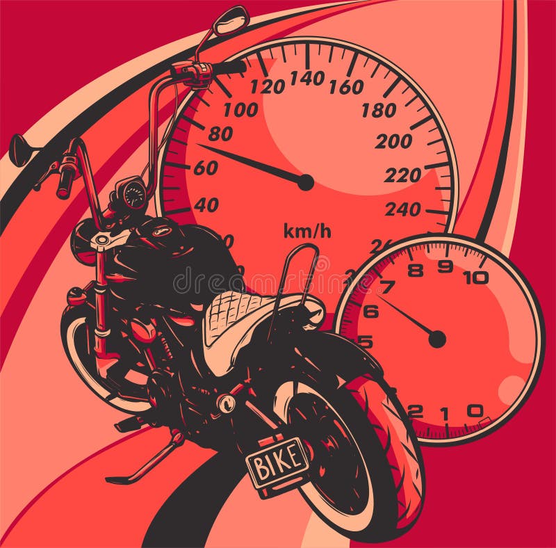 Custom Motorcycle with Speedometer Vector Illustration Design Stock ...