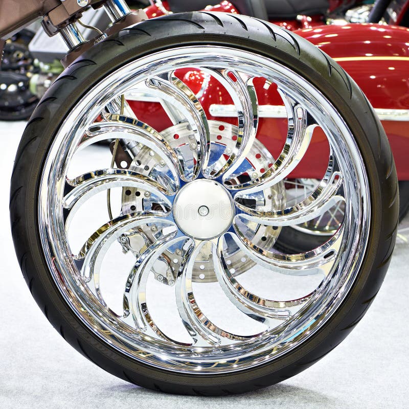 Custom Motorcycle Wheel Chrome Disc Stock Photo - Image of motorcycle ...